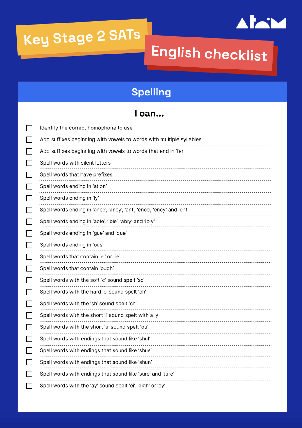 SATs English Checklist
