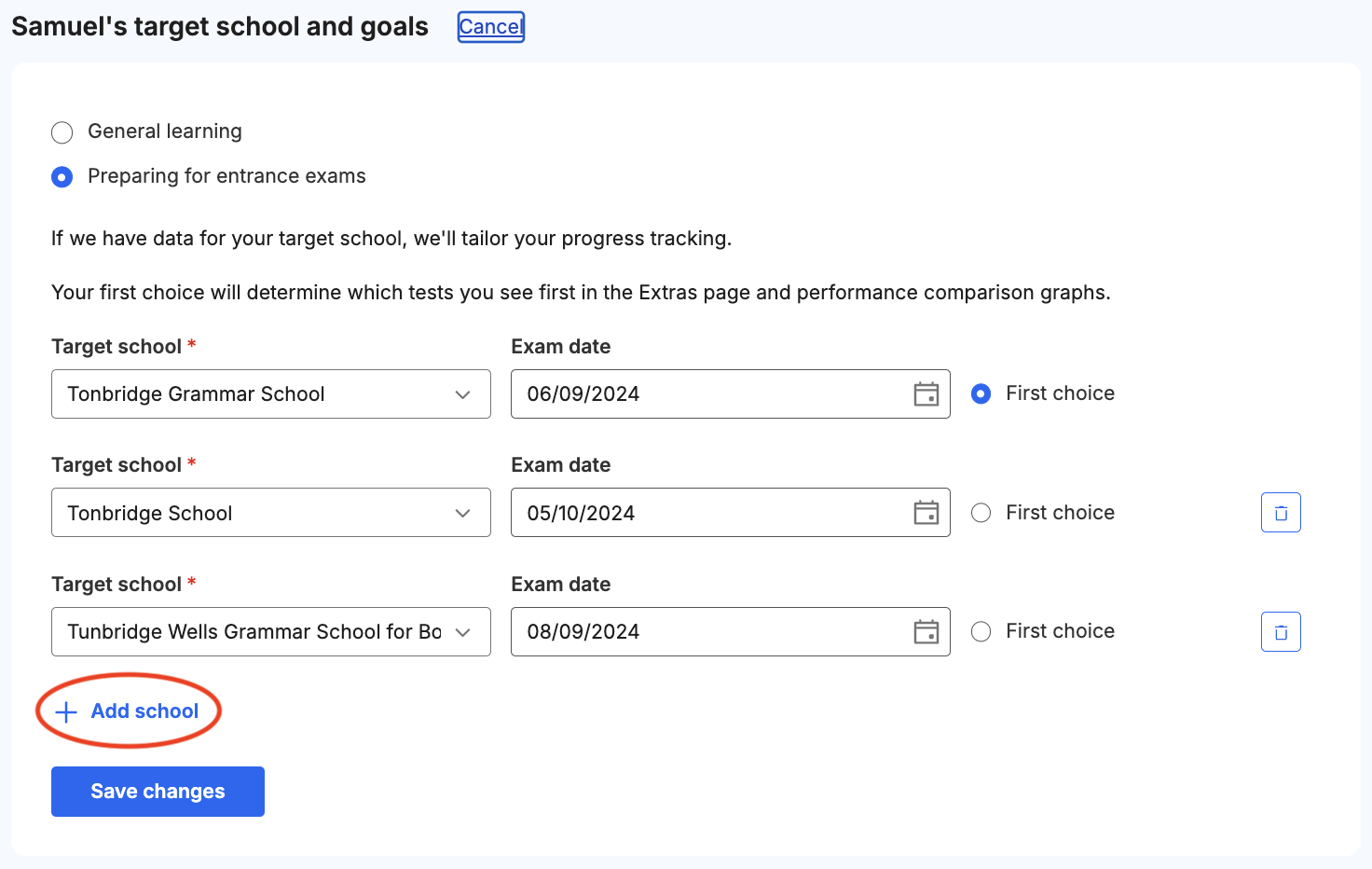 How to update your child’s target schools and exam dates
